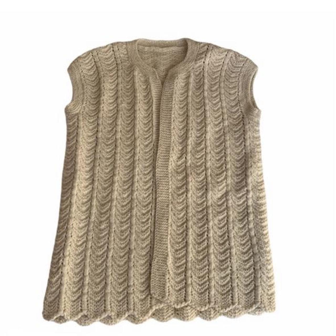 Vintage Hand Knit Cardigan LambsWool Open Front... - Depop