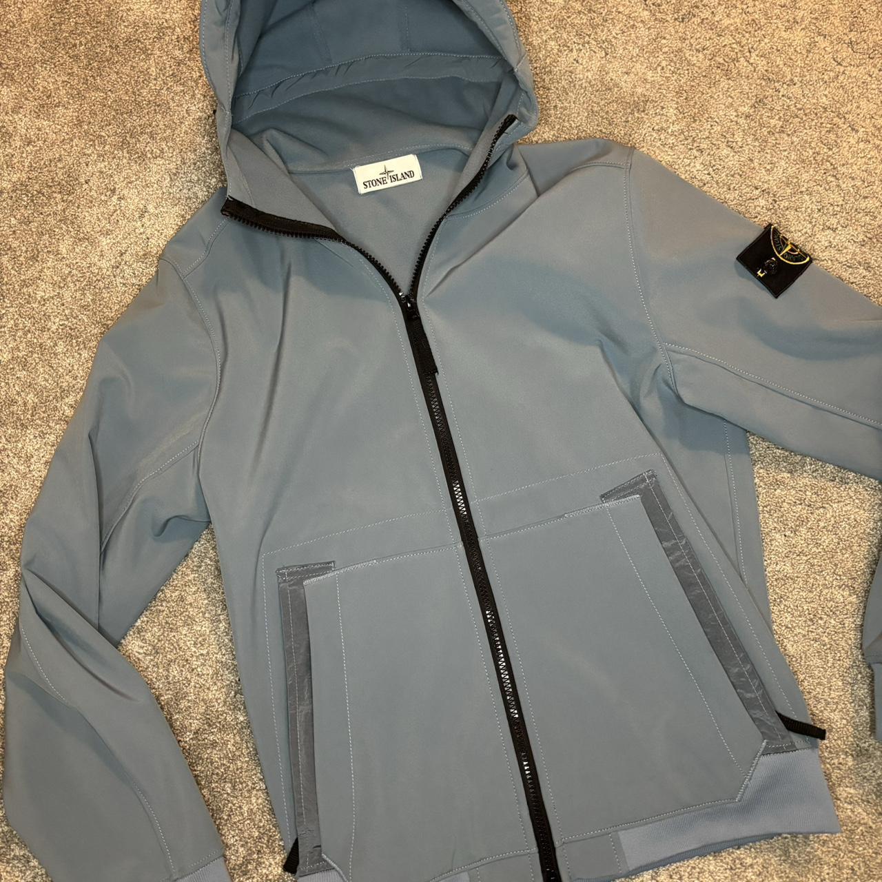 baby blue stone island soft shell jacket only worn... - Depop