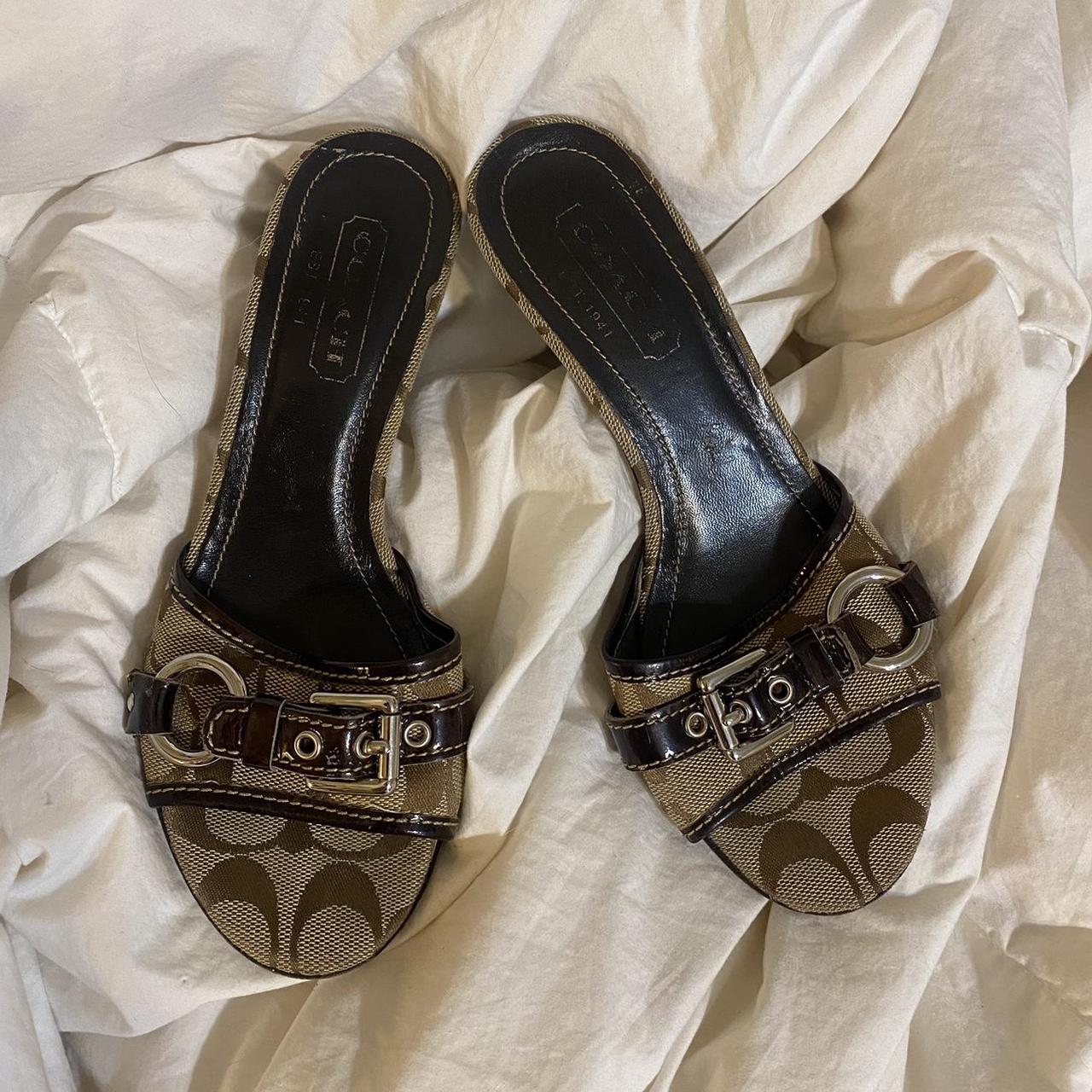 Beautiful classic monogram coach heels with silver... - Depop