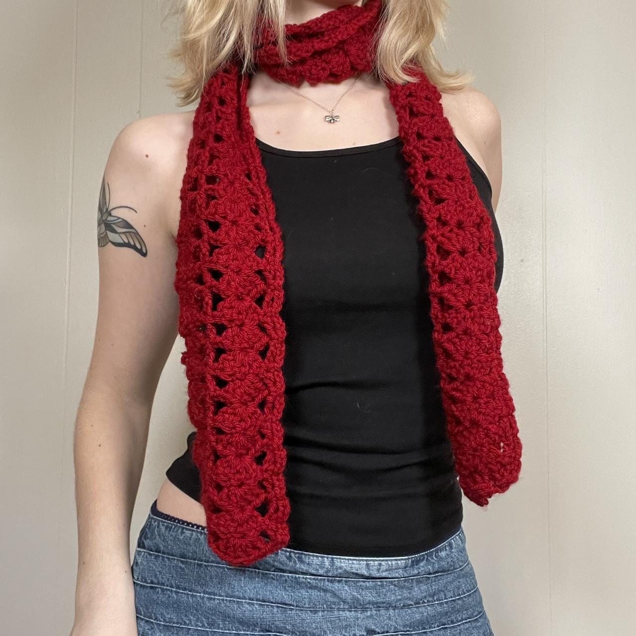 Handmade red crochet scarf Y2k mini scarf Pretty... - Depop