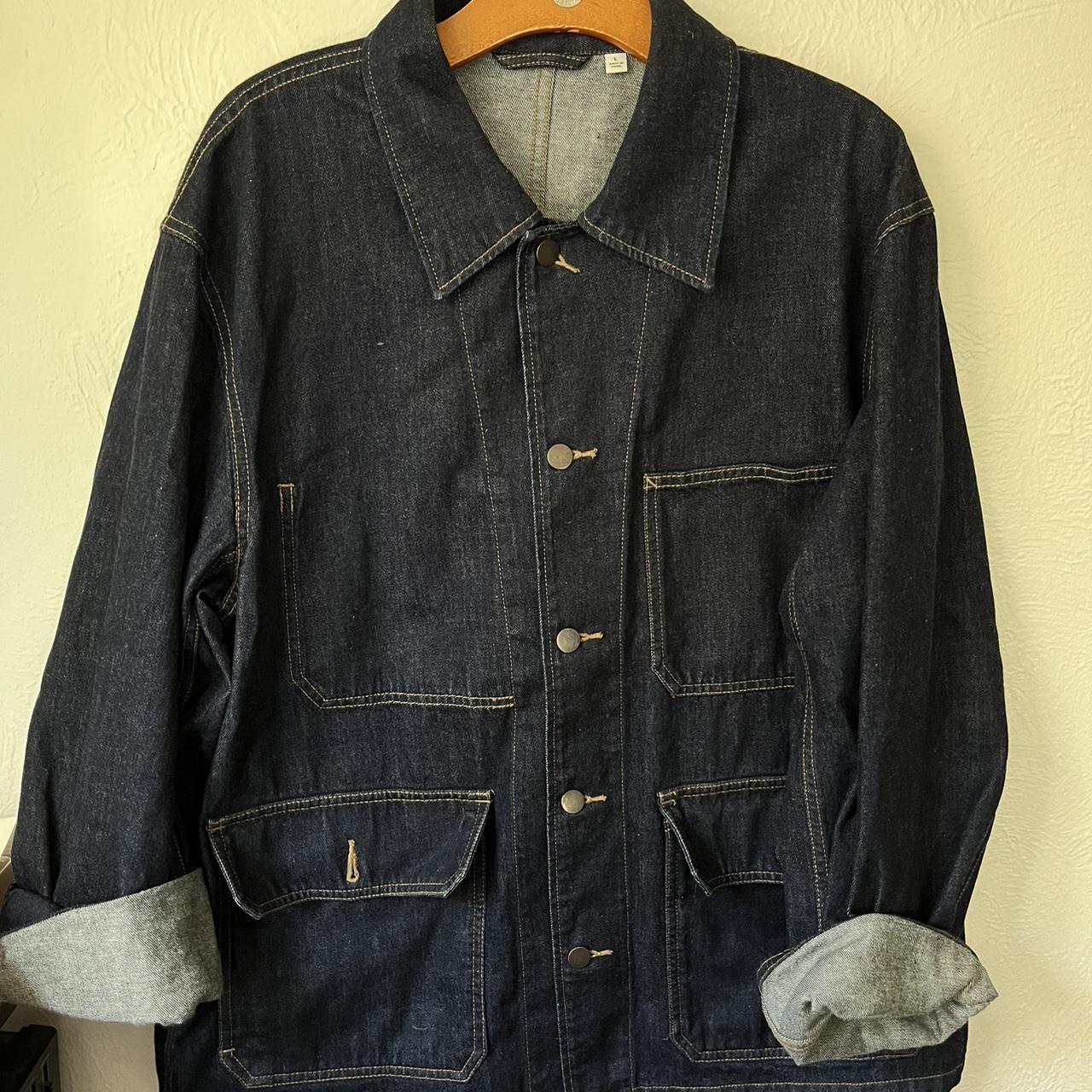 UNIQLO Men's Navy and Blue Coat | Depop