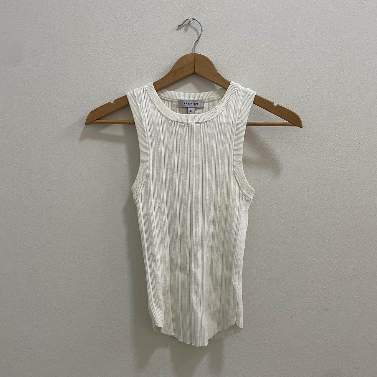white knit work tank / singlet top with thick... - Depop