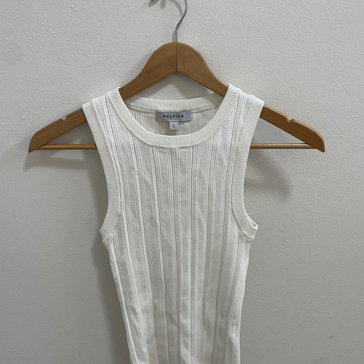 white knit work tank / singlet top with thick... - Depop
