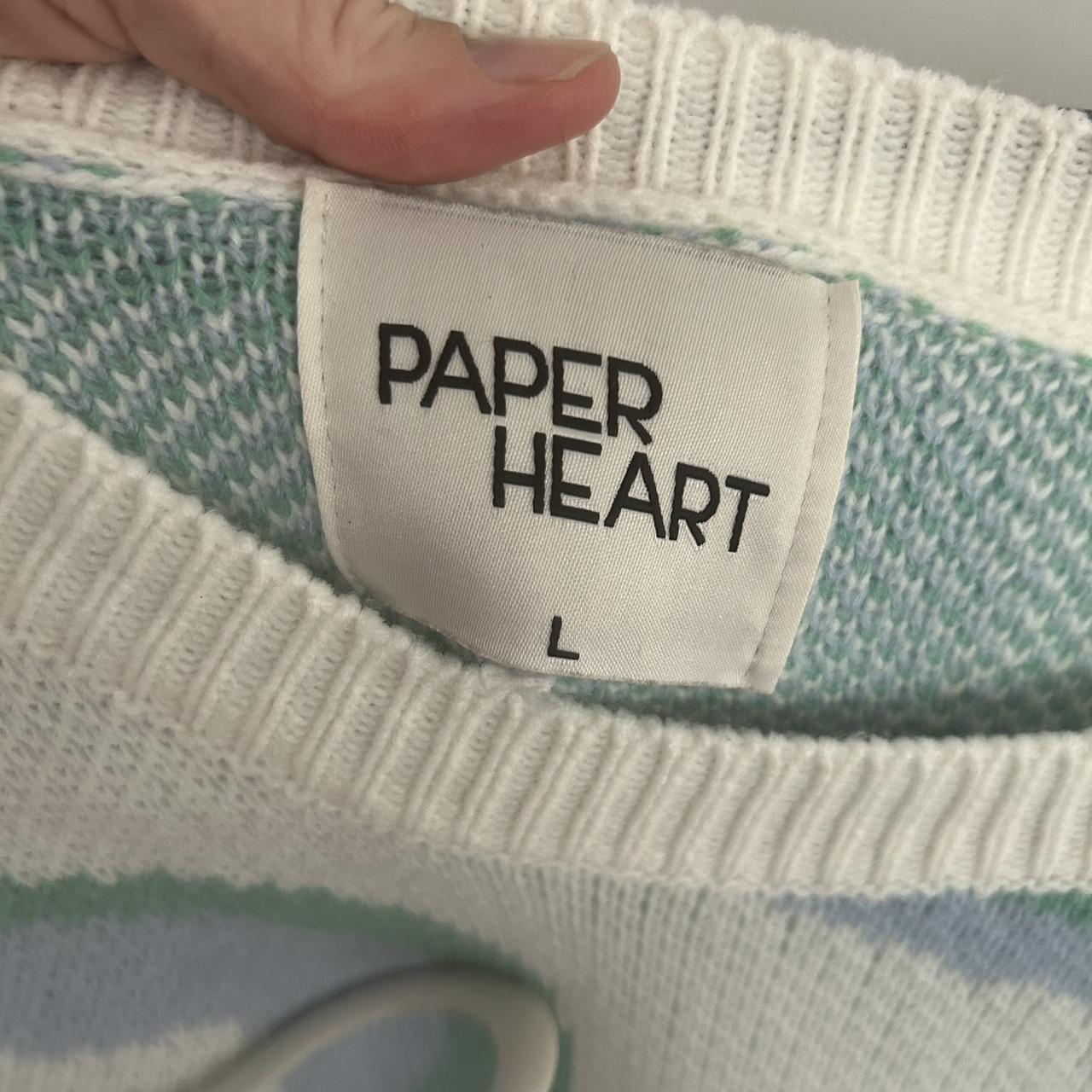 Paper Heart knit jumper. Size L - Depop
