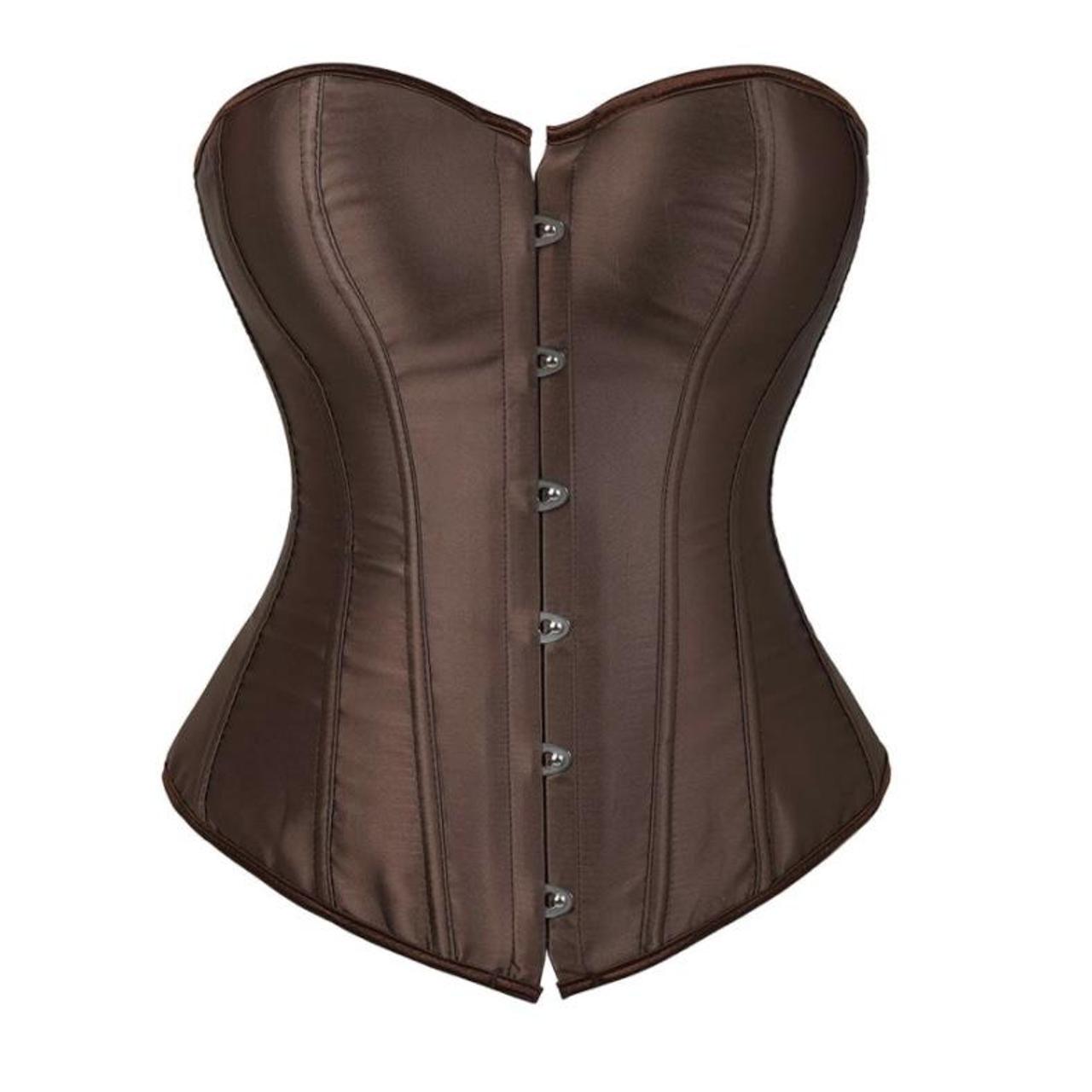 Brown lace up satin corset top from Amazon in size S... - Depop