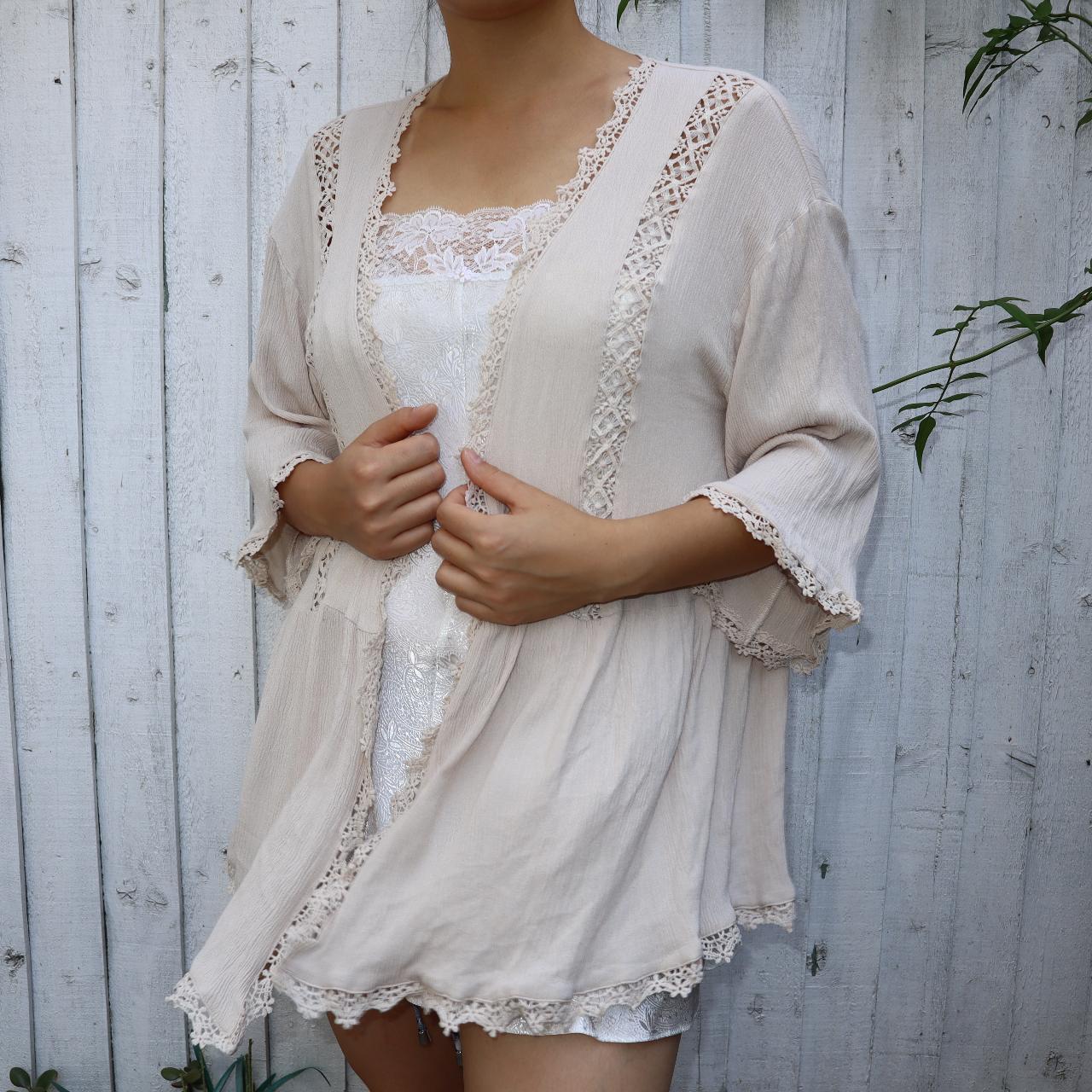 Lush vintage beige crochet trim floaty cardigan,... - Depop