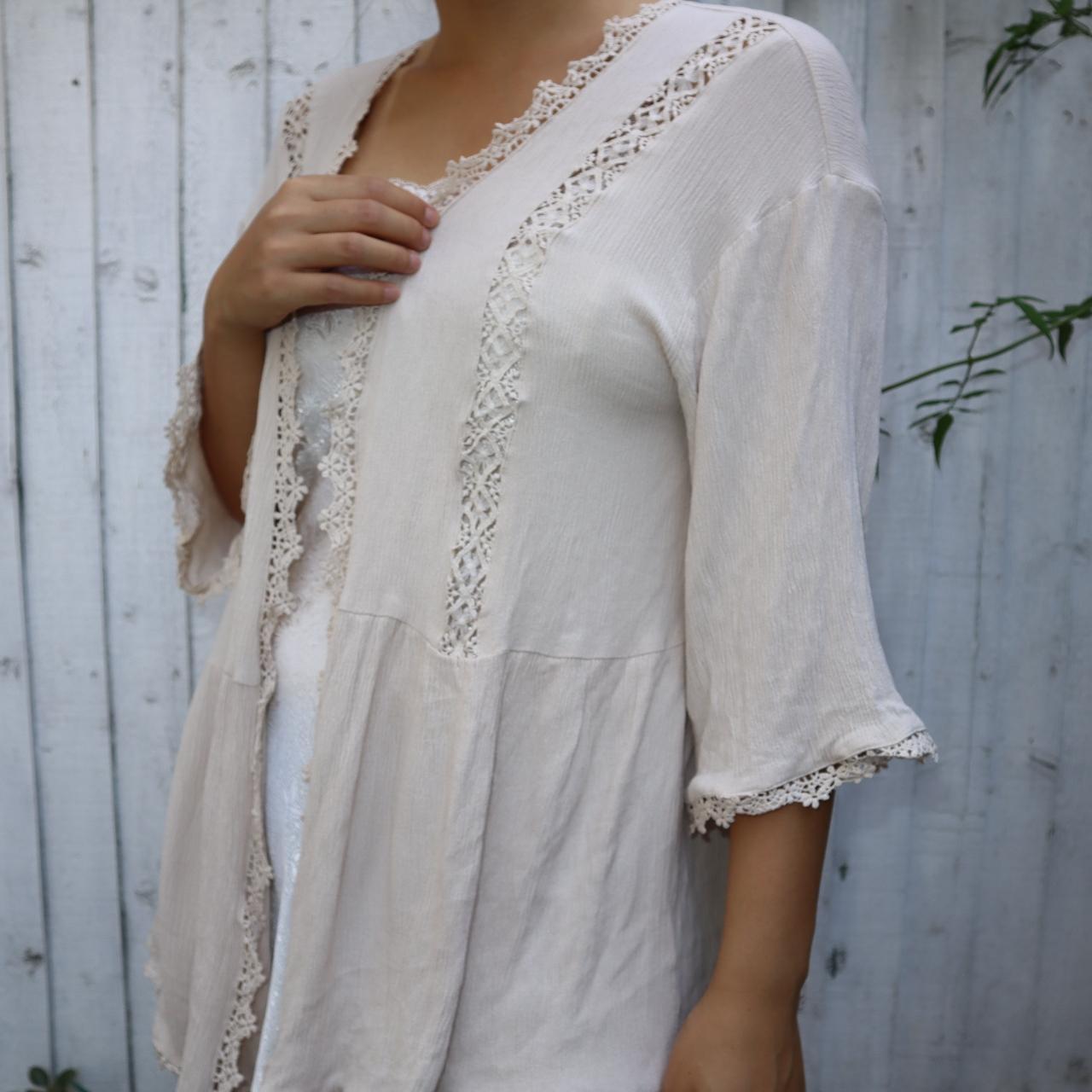 Lush vintage beige crochet trim floaty cardigan,... - Depop