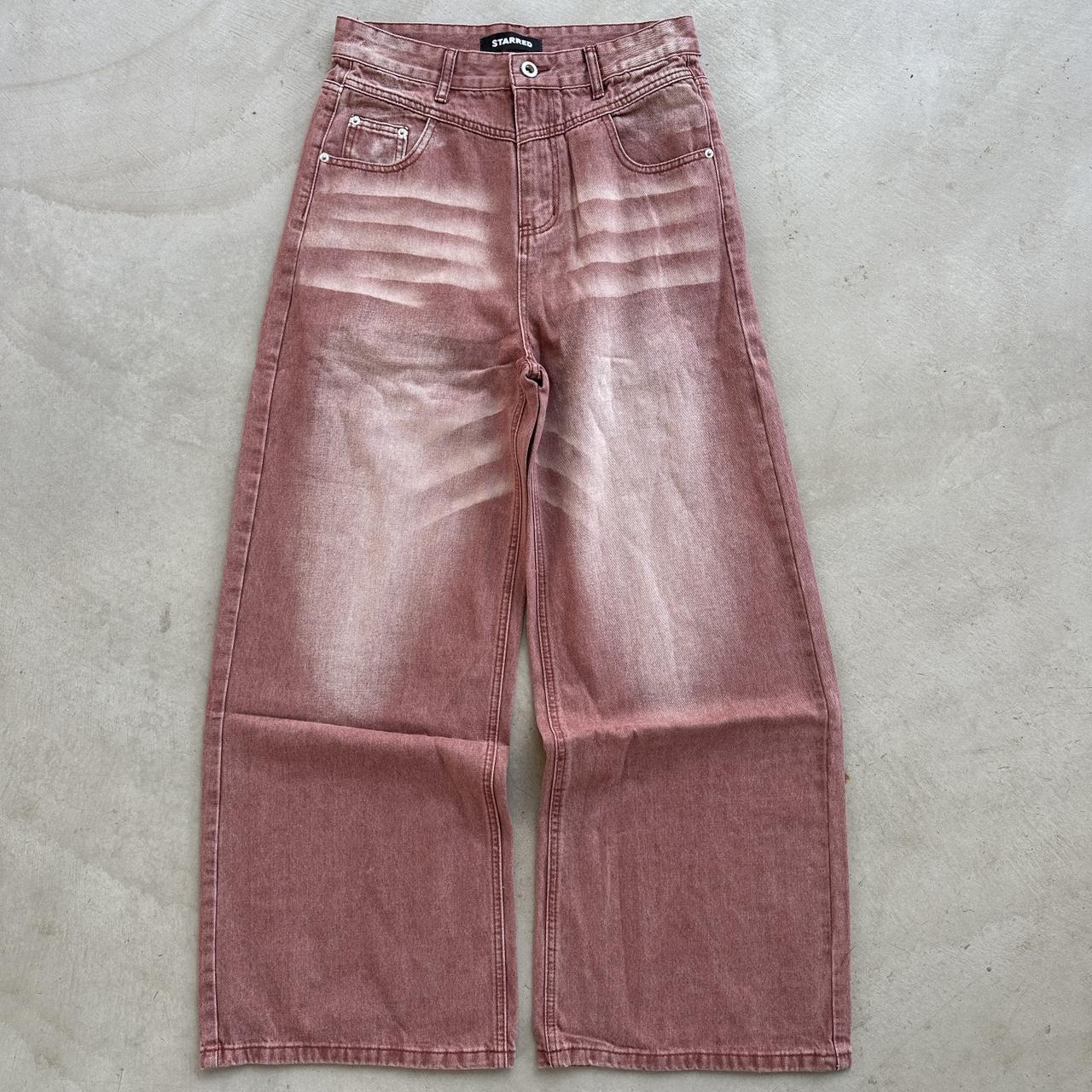 y2k vintage style red faded washed denim skater... - Depop