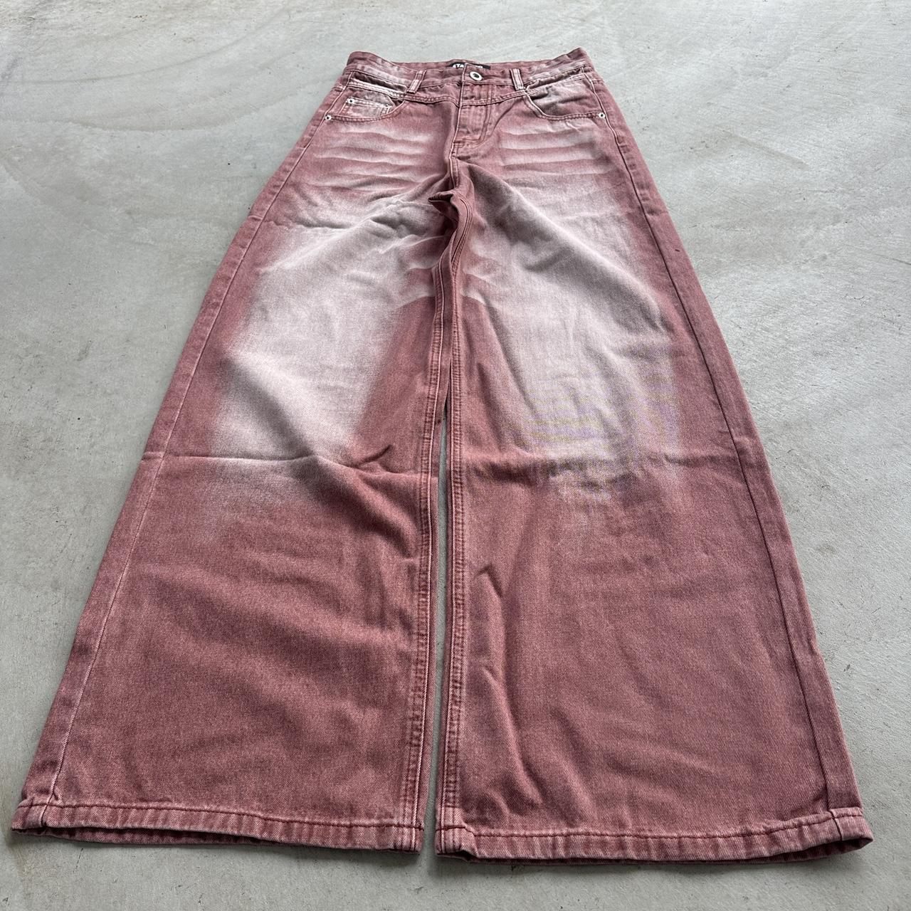 y2k vintage style red faded washed custom denim... | Depop