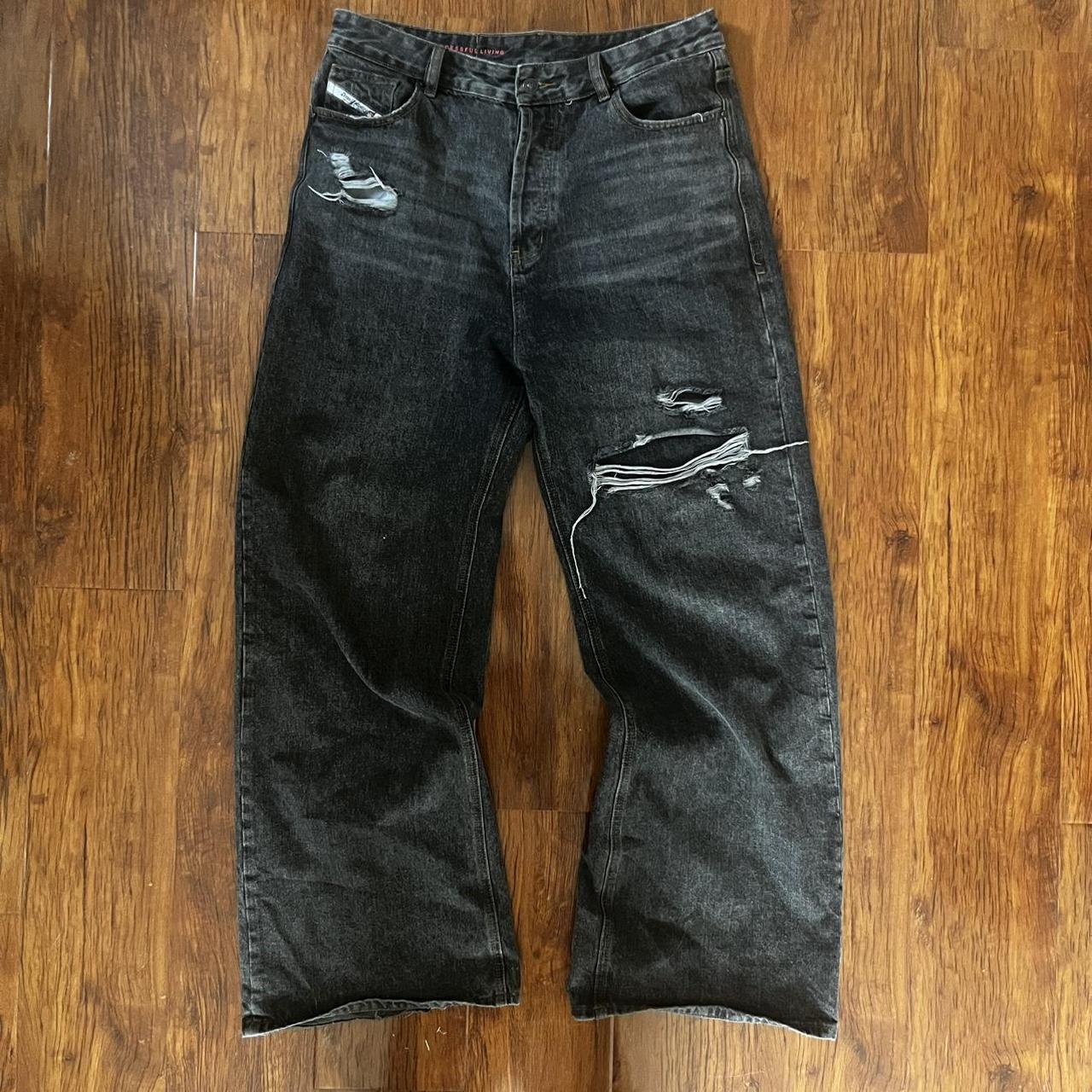 🔅 Diesel D-Rise Black Wide Flared Distressed Denim... | Depop