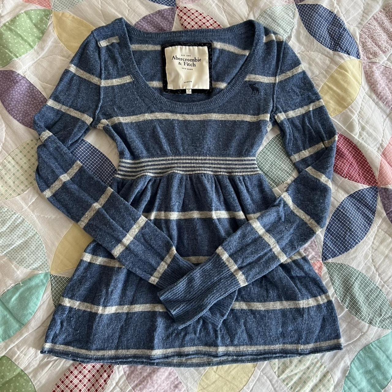 Y2k Abercrombie and fitch striped babydoll top Size:... - Depop