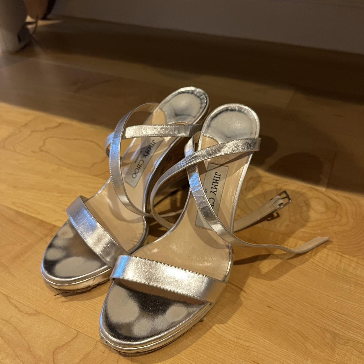 Jimmy Choo Silver Heels wear isn’t seen when heel is... - Depop