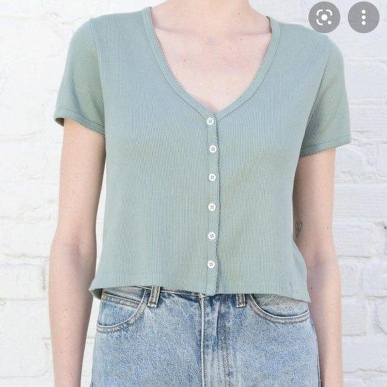 Sage Green Brandy Melville Zelly cotton button front... | Depop