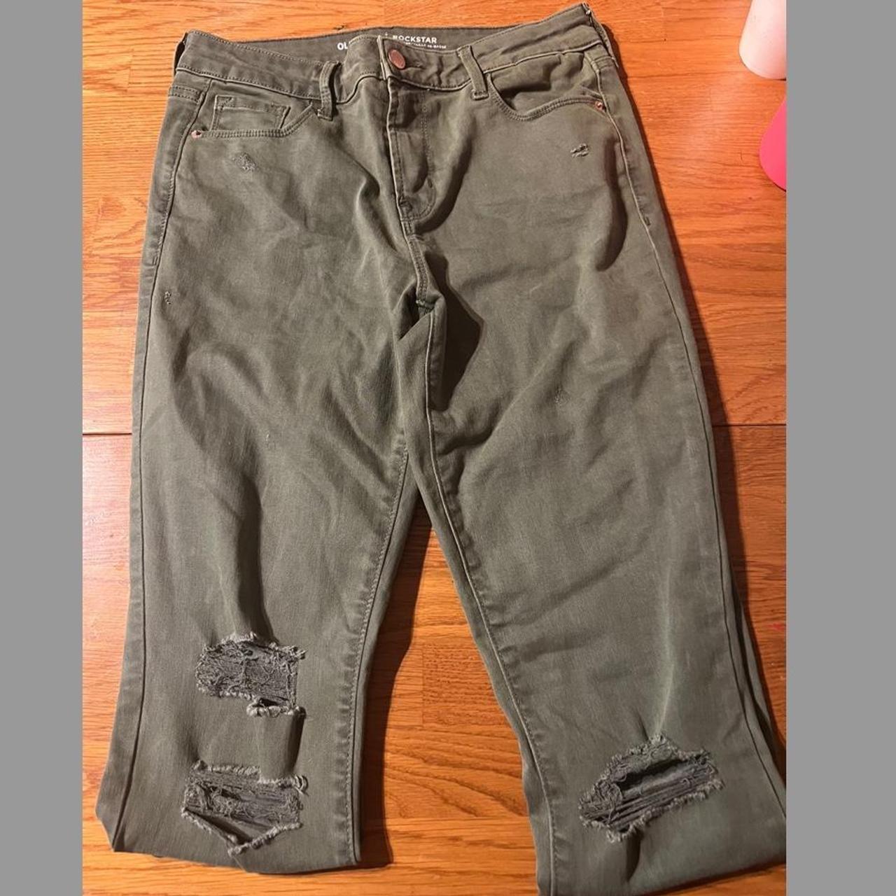 army green ripped jeans #denim - Depop