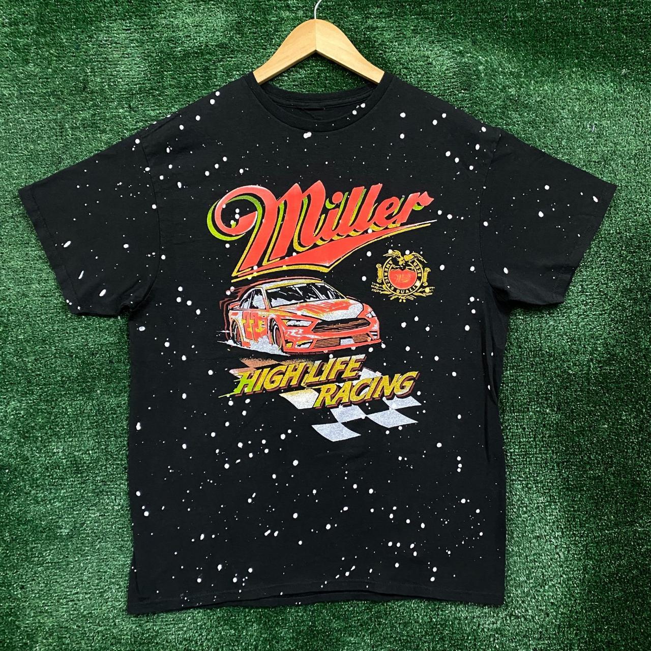 Miller High Life Racing bleach dye Tshirt size large... - Depop