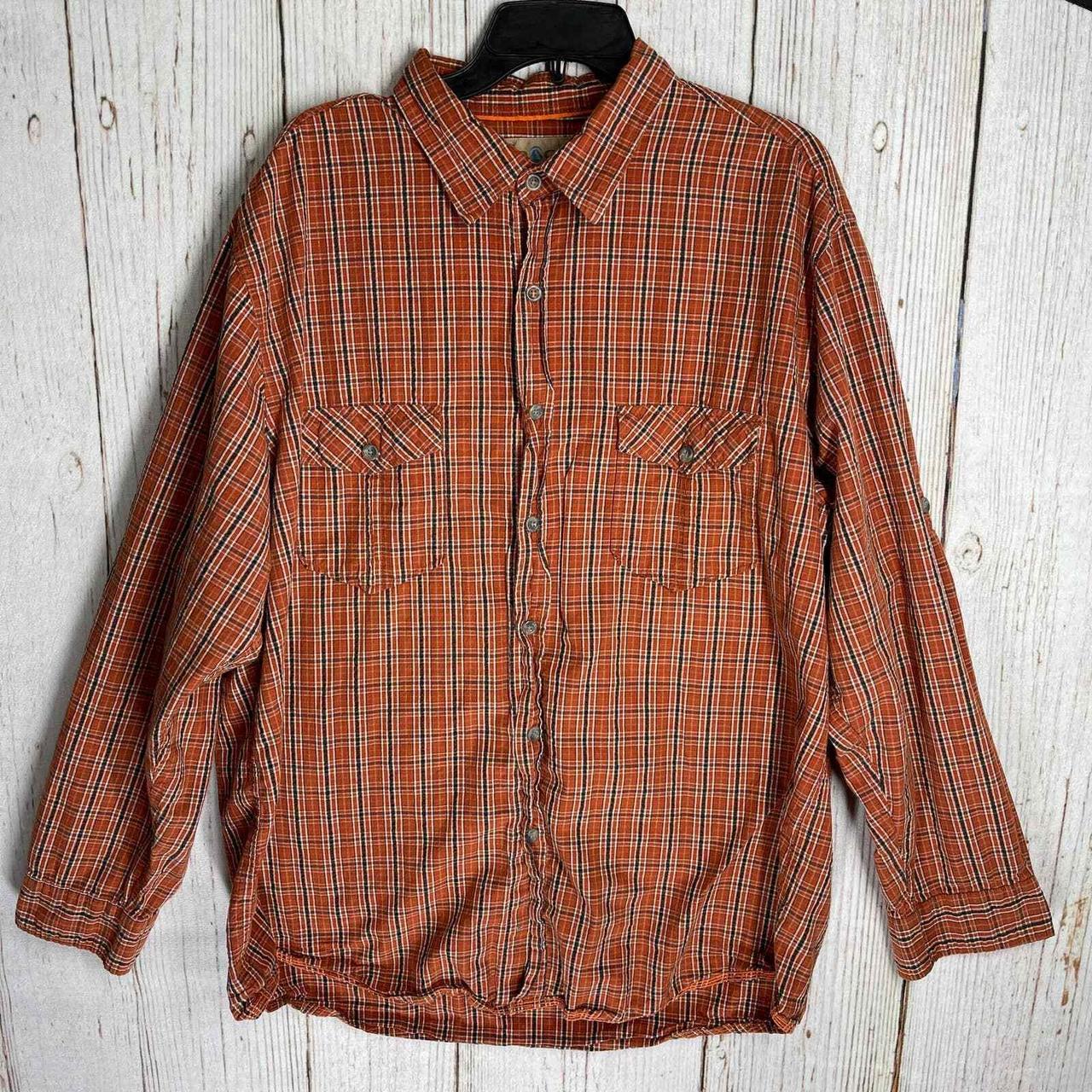 Field Gear Men XXL Rust Orange Plaid Button-Up Shirt... - Depop