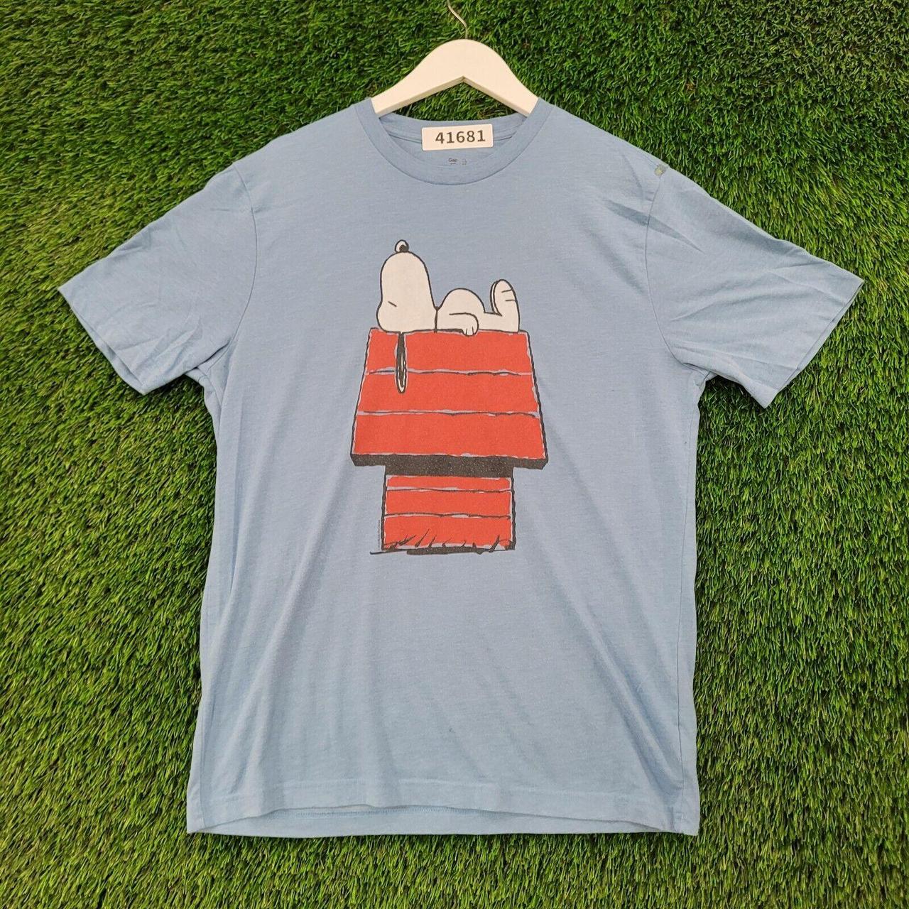GAP x Peanut Snoopy T-Shirt Large Blue Graphic... - Depop