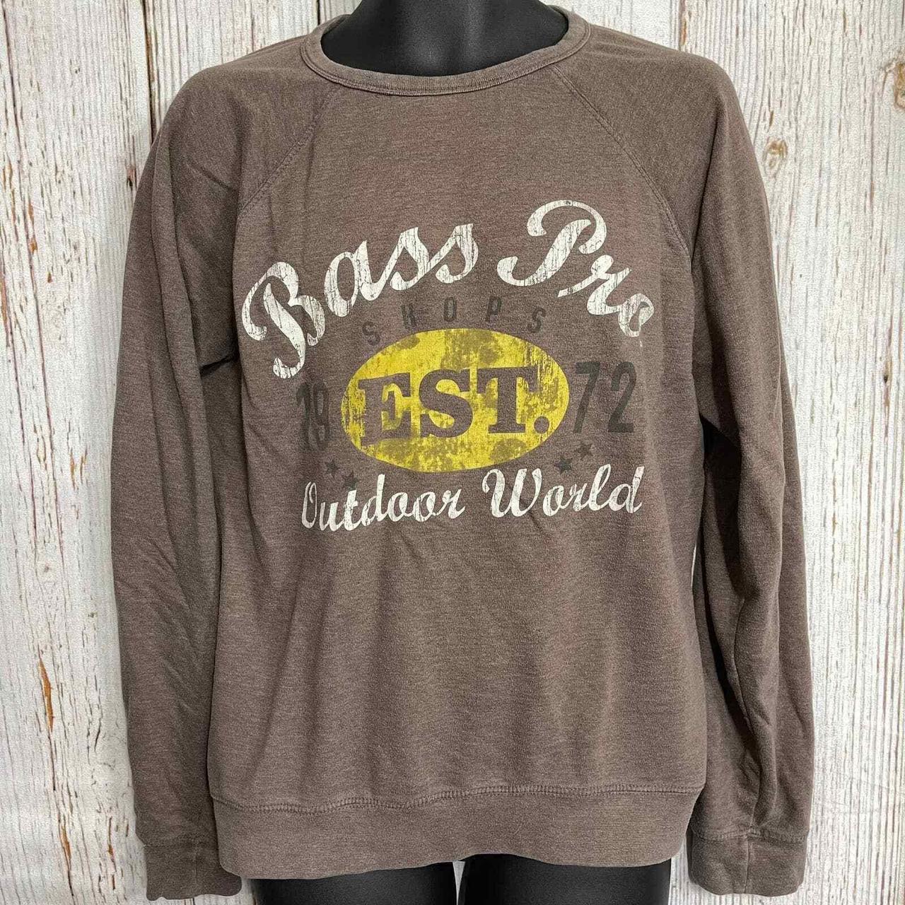 Bass Pro Shops Men Sweatshirt Size L Brown Pullover... - Depop
