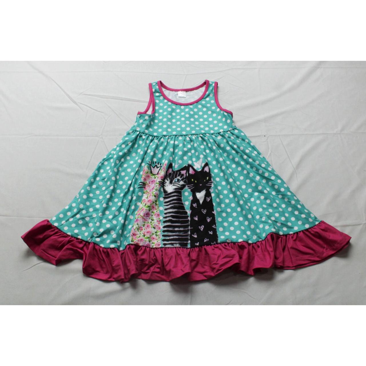 Penelope Plumm Girls Ruffle-Hem A-Line Cat Dress LC7... - Depop