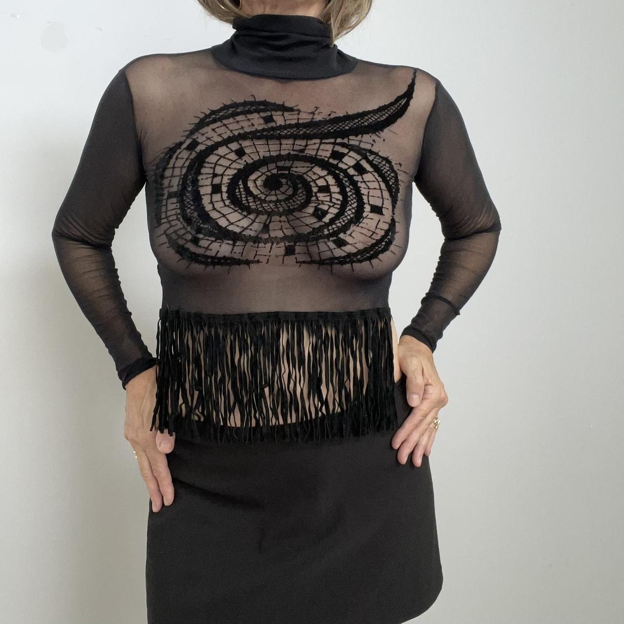 Y2K Mesh Top Single layer sheer black mesh with... - Depop