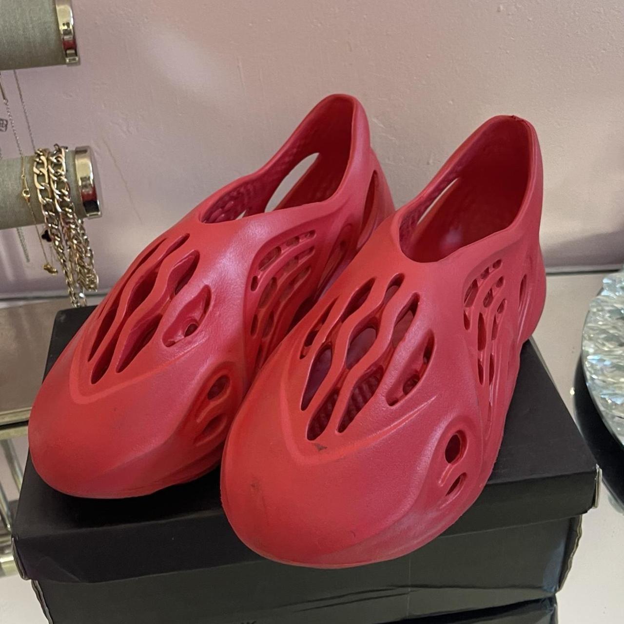 Red yeezy foams Wmns 8 Wore like 3 times.... - Depop