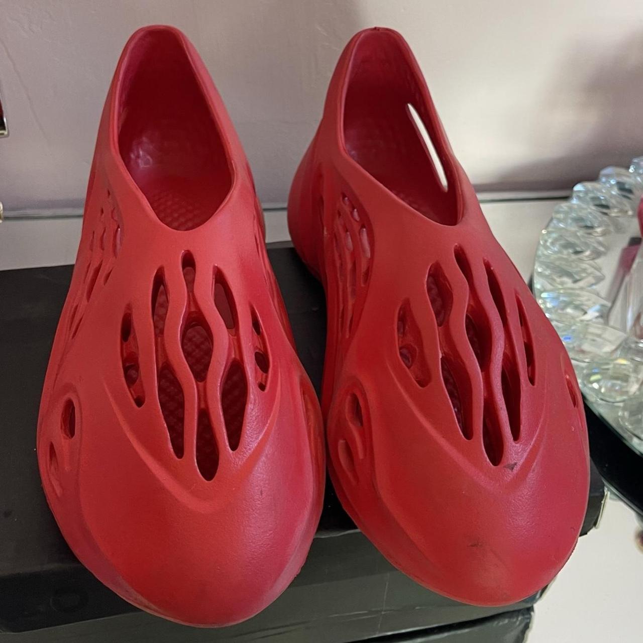 Red yeezy foams Wmns 8 Wore like 3 times.... - Depop