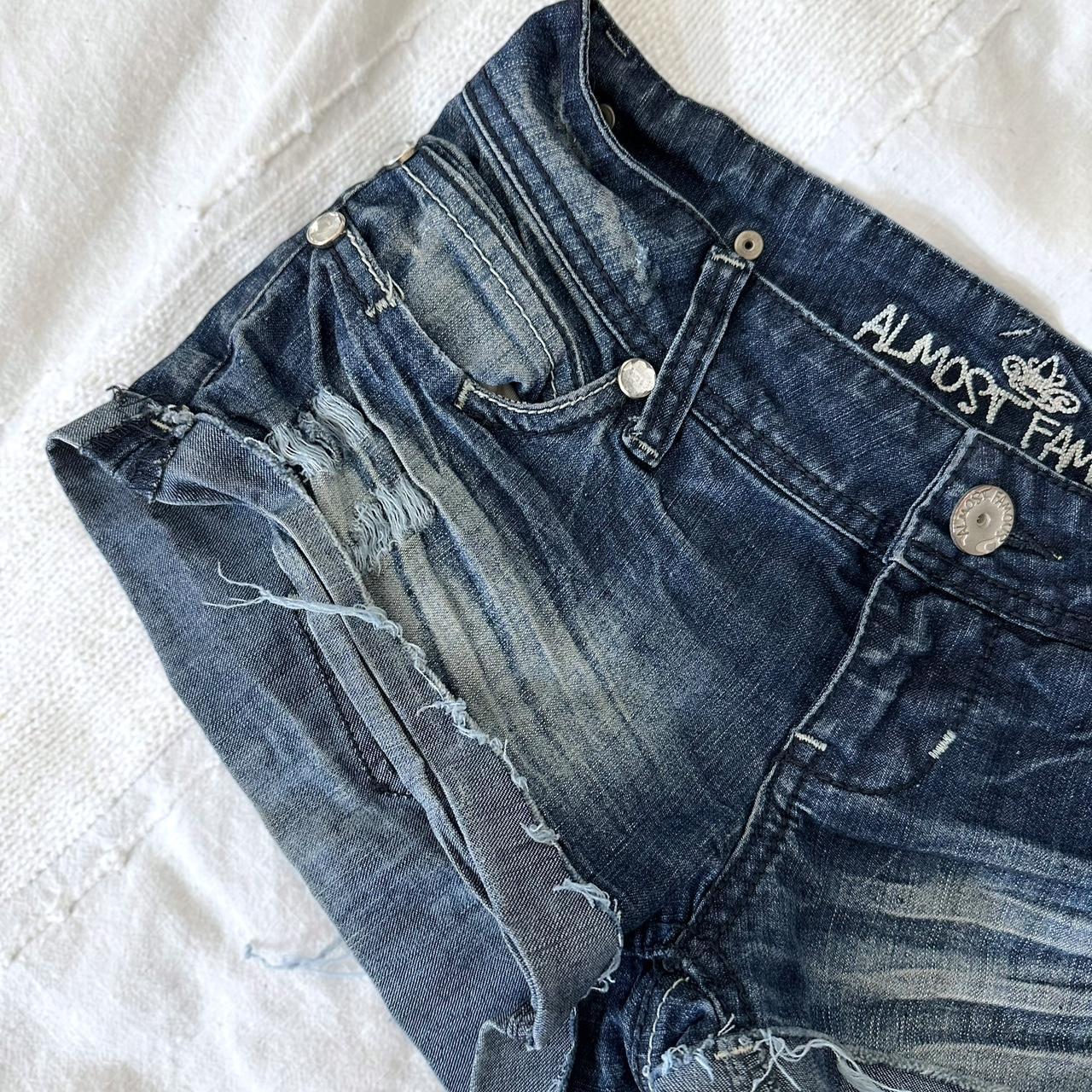 Y2K bling rhinestone low rise shorts with button and... - Depop