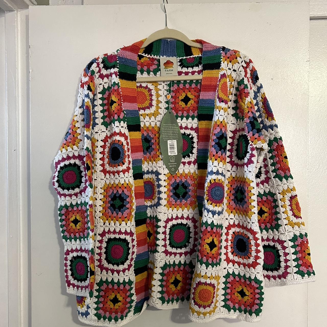 FARM RIO Rainbow Crochet Kimono Size: Medium,... - Depop