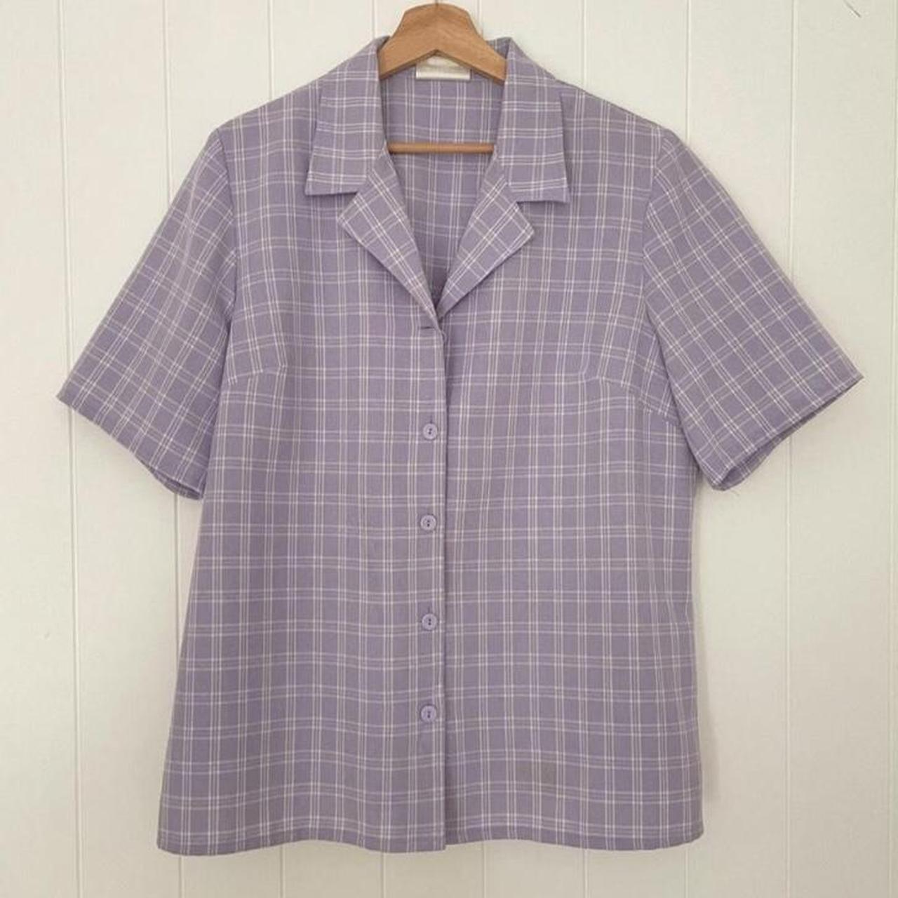 Vintage short sleeve lilac purple button up shirt.... - Depop