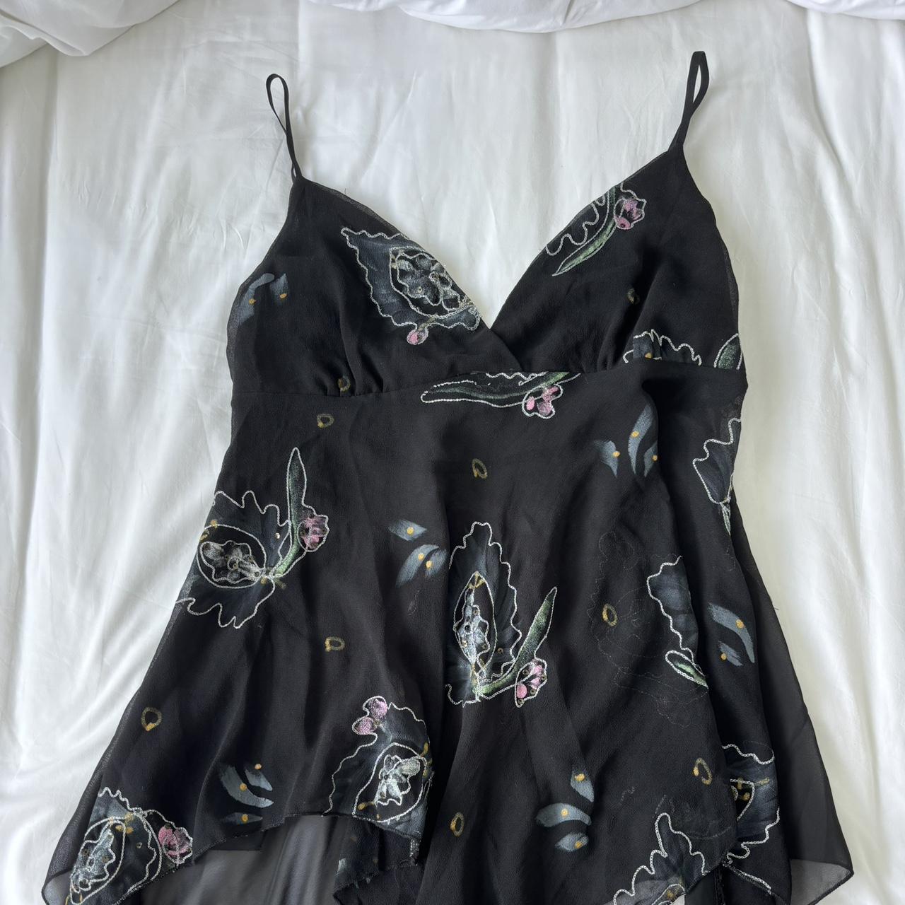 Black & pink floral mesh top Sheer floaty... - Depop