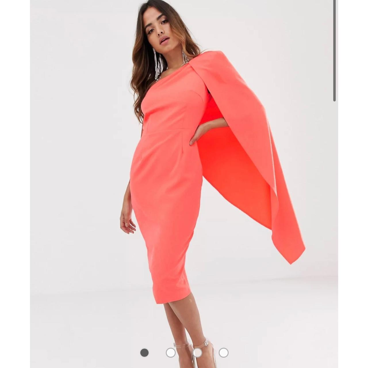 Lavish Alice cape midi dress in coral size 8 Worn once - Depop