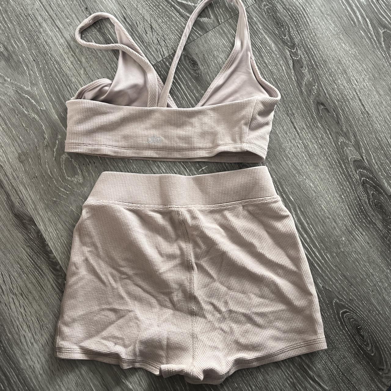 Alo yoga pink waffle set Top is small Shorts are... - Depop