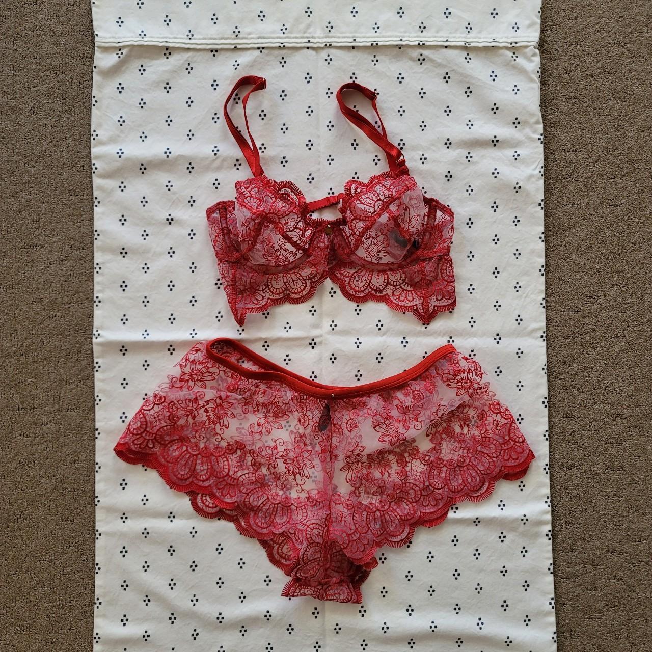 Gooseberry Intimates Red Bra & Panty Size: xs - Depop