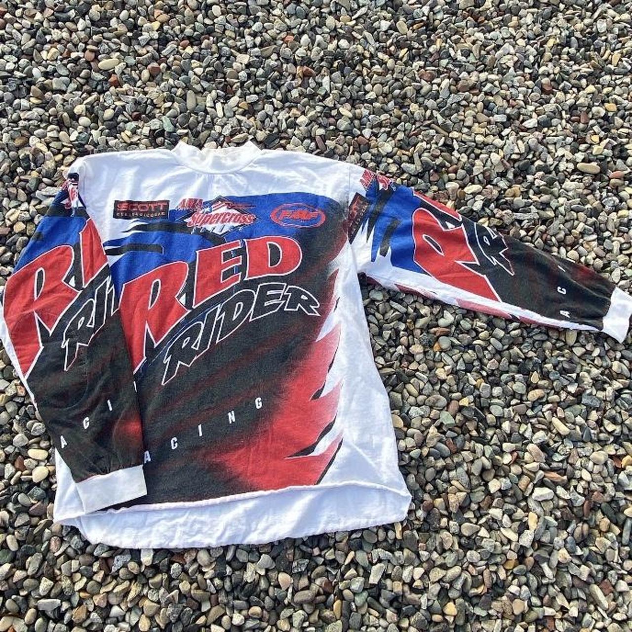 Vintage red rider dirt bike racing long sleeve with... - Depop