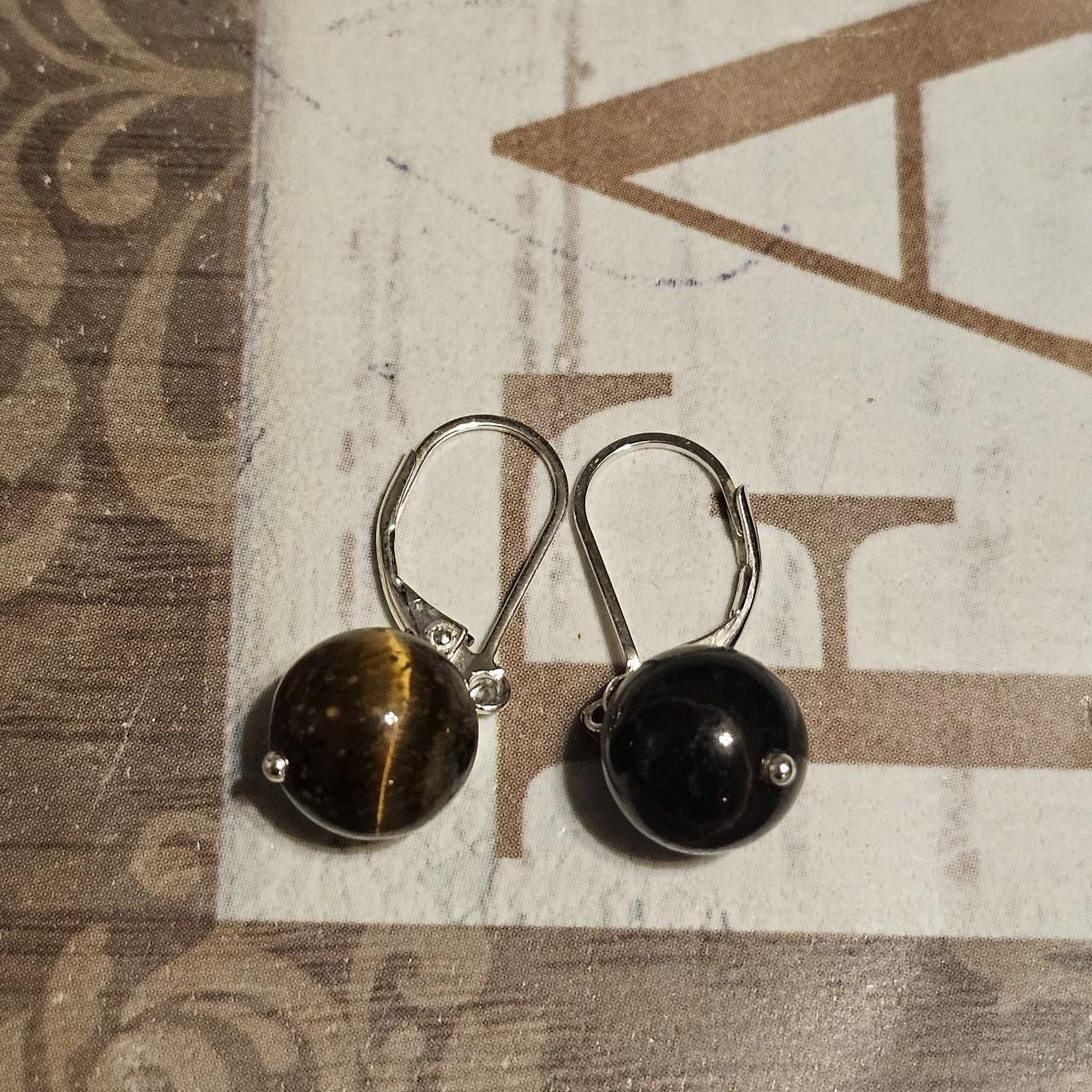 Sterling silver 925 dangle tigers eye ball earrings | Depop