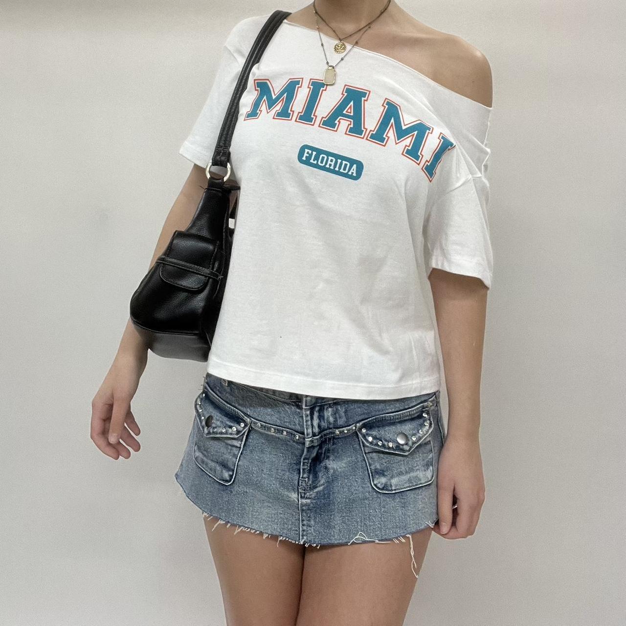 White off the shoulder graphic tee ️condition:... - Depop