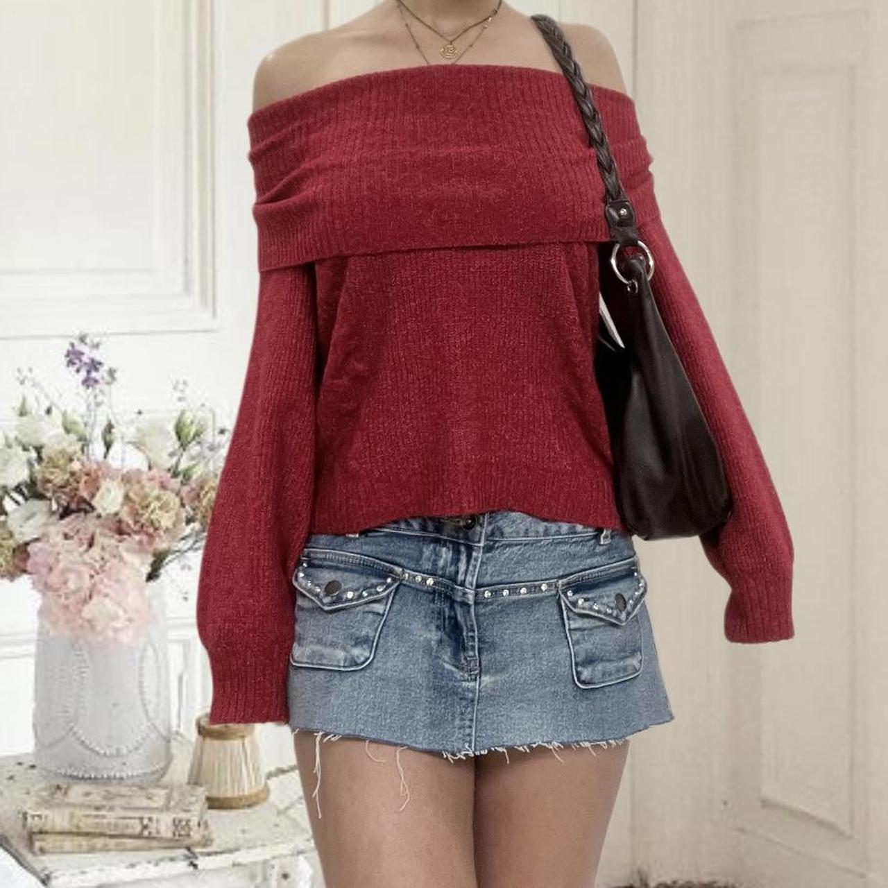 Red off shoulder sweater ️condition: good ️size:... - Depop