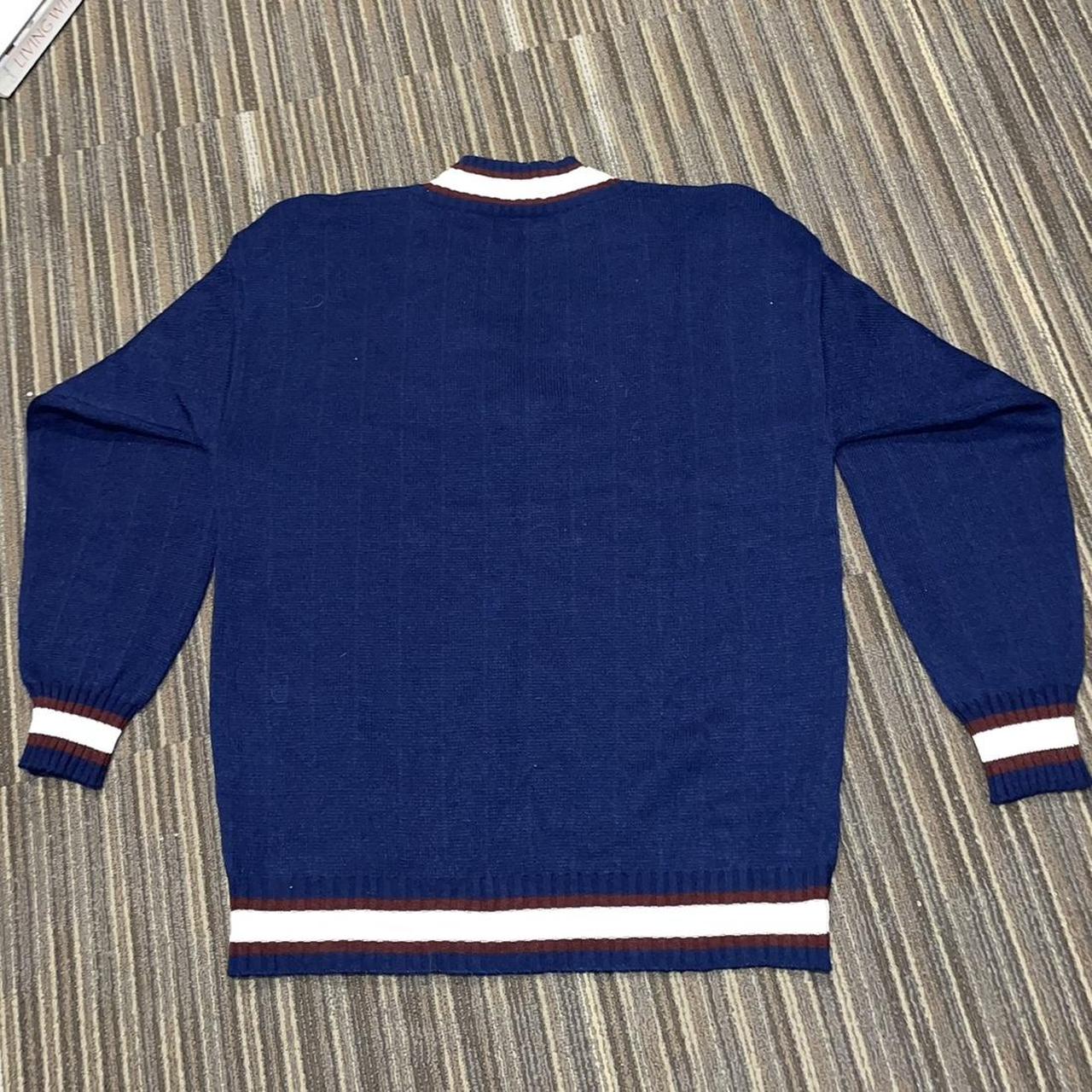 vintage preppy navy blue deep v-neck sweater - Depop
