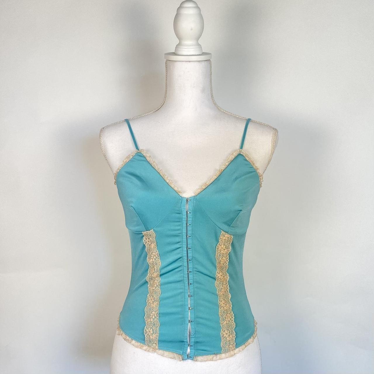 vintage aqua/turquoise wet seal corset like top with... - Depop