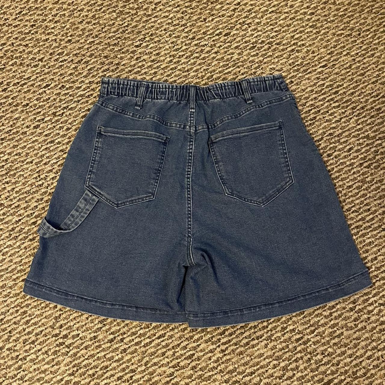 High waisted A-line jeans shorts with partial... - Depop
