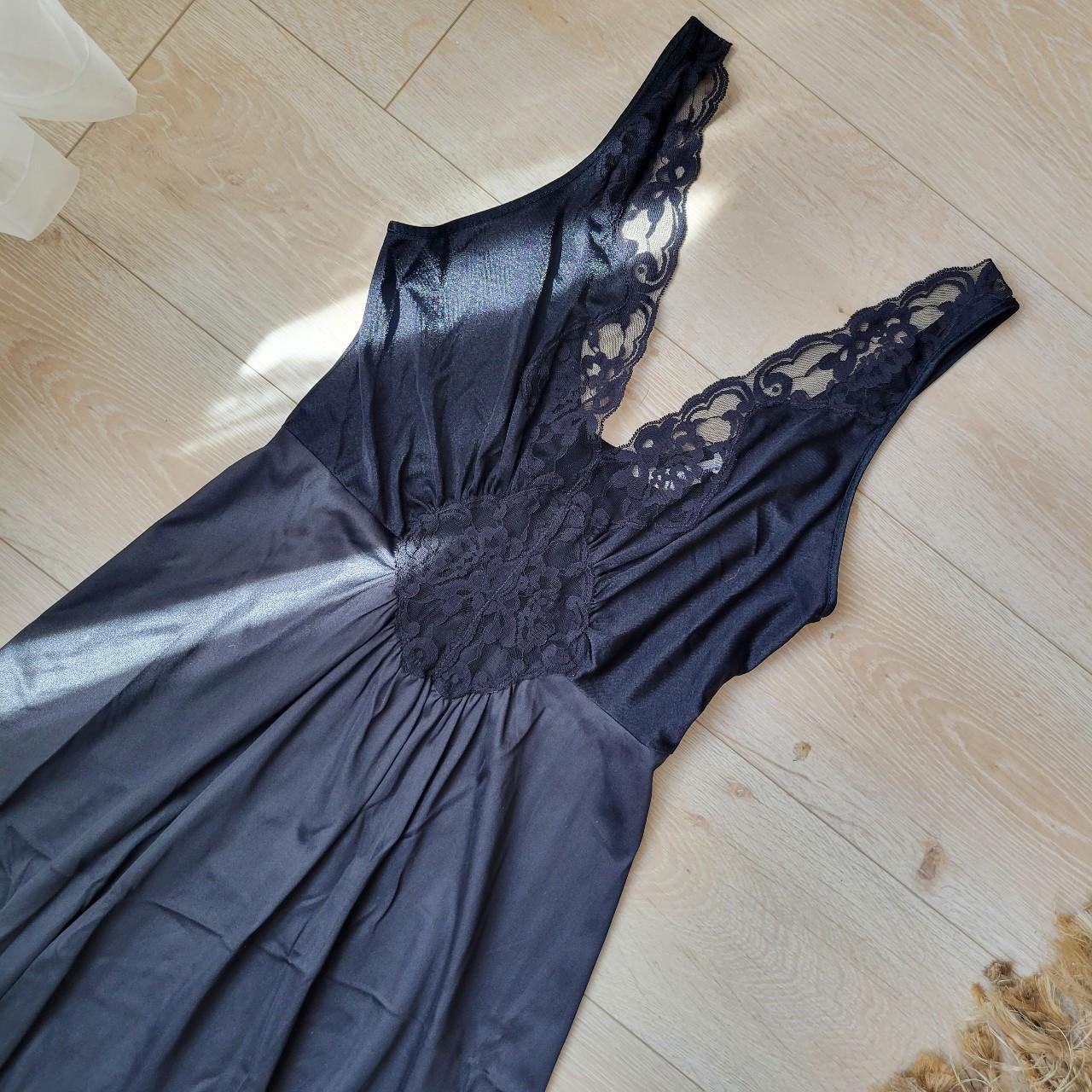 vintage 70's vanity fairy black lace maxi slip... - Depop