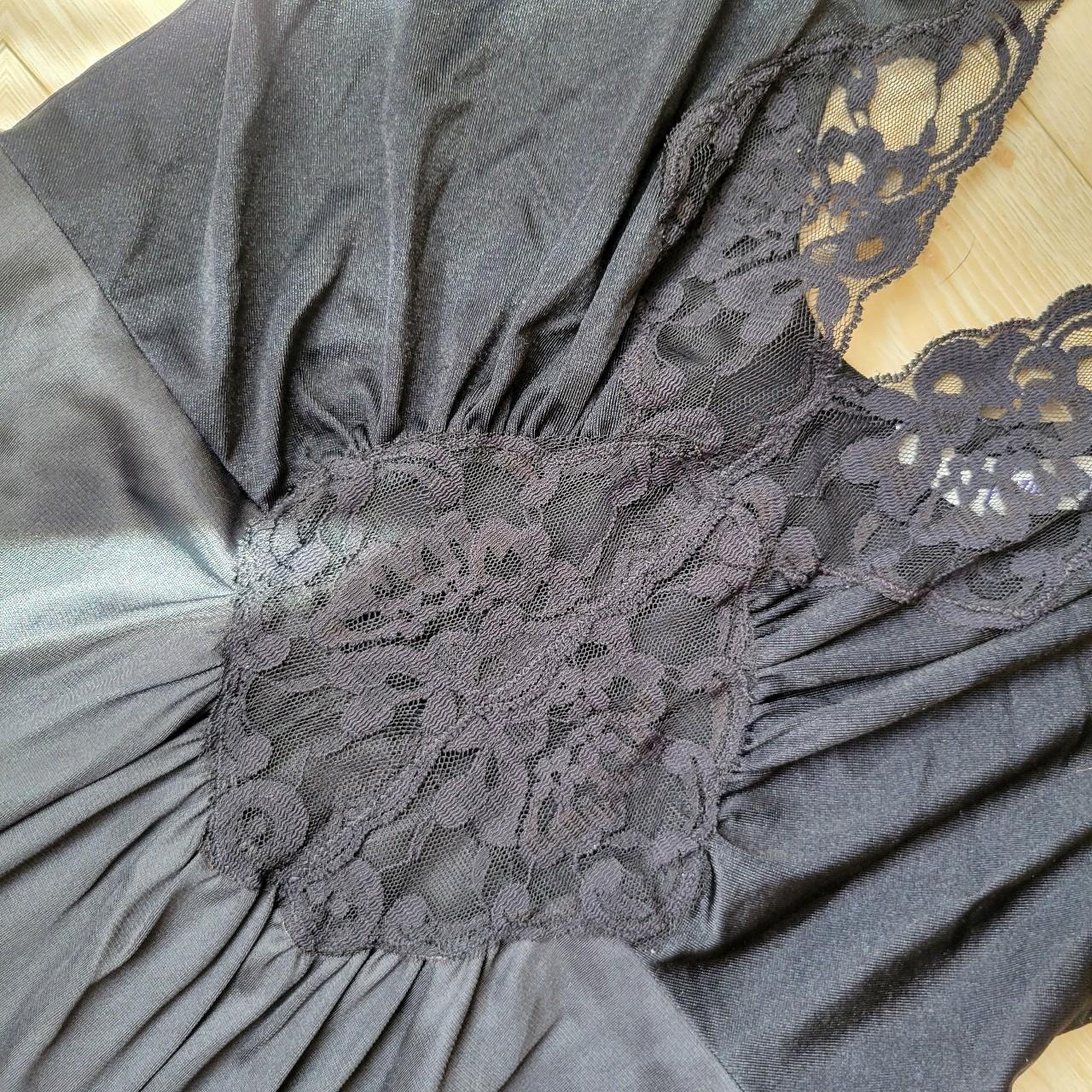 vintage 70's vanity fairy black lace maxi slip... - Depop