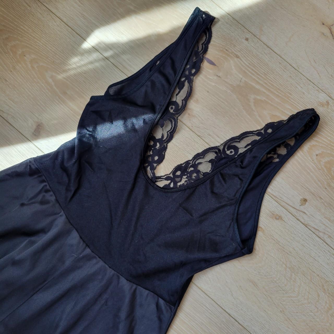 vintage 70's vanity fairy black lace maxi slip... - Depop