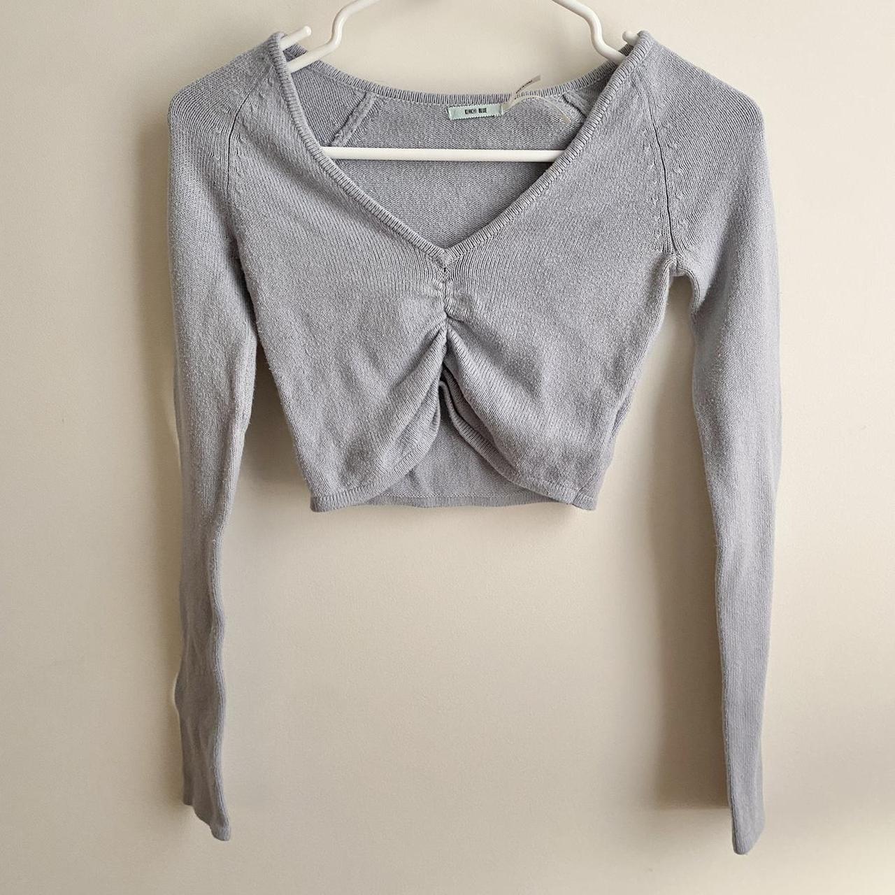 kimchi blue light blue cropped sweater with ruching... - Depop