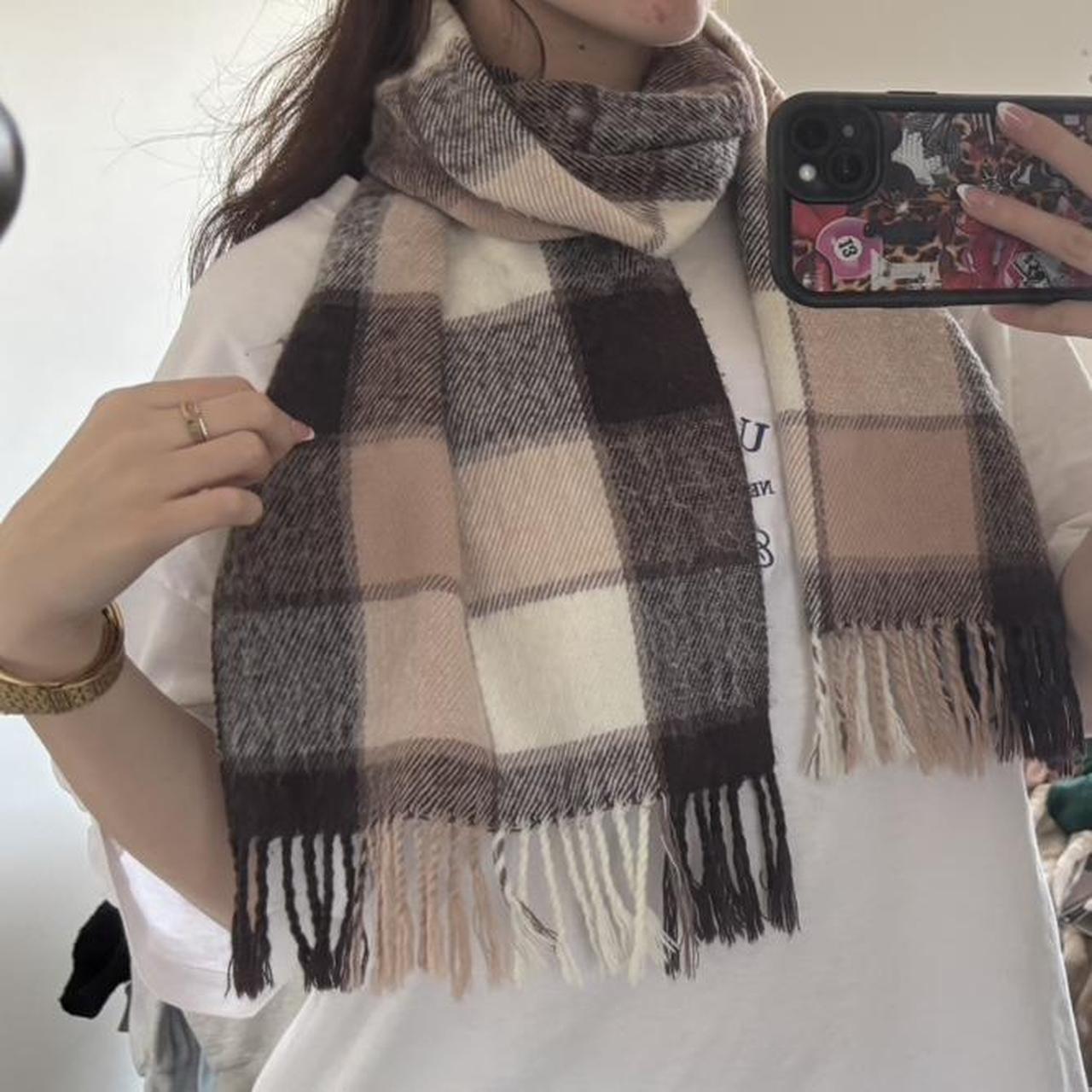 Brown and cream patch work scarf - Depop