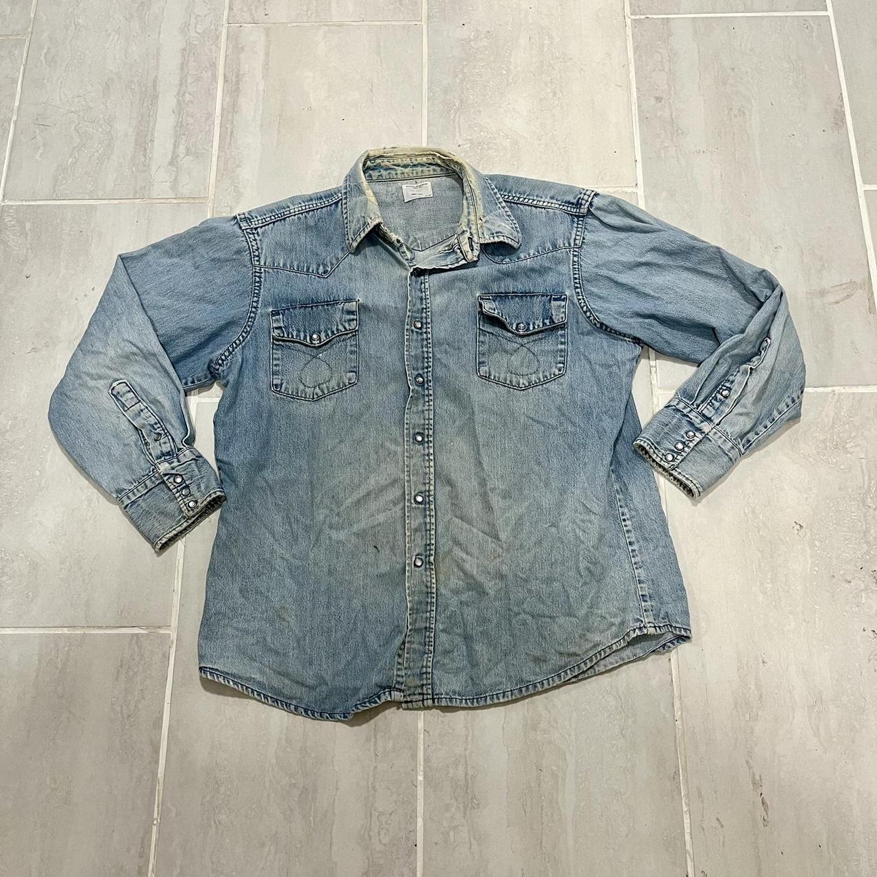 VTG 70s Big Mac Shirt XL Blue Denim Mens Pearl Snap... - Depop