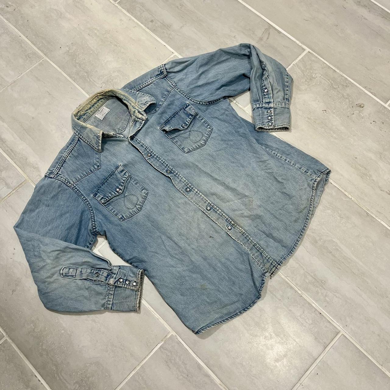 VTG 70s Big Mac Shirt XL Blue Denim Mens Pearl Snap... - Depop