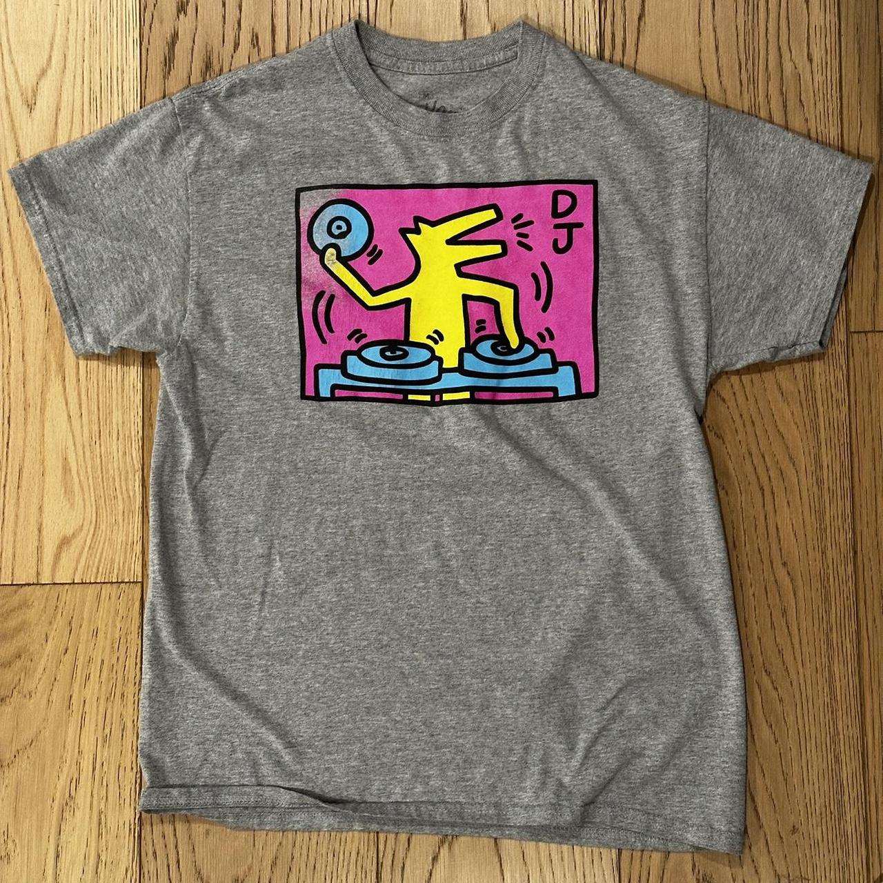grey keith haring graphic t shirt ~slightly faded... - Depop