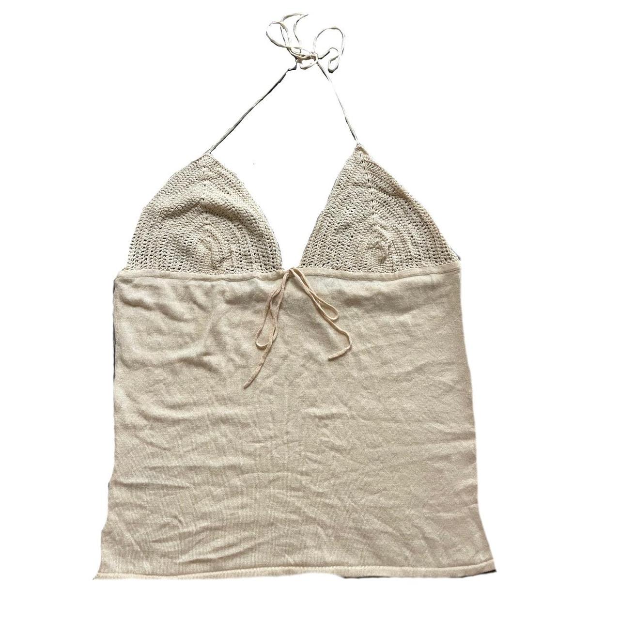 Vintage cream crochet halter top⭐️ -size medium... - Depop