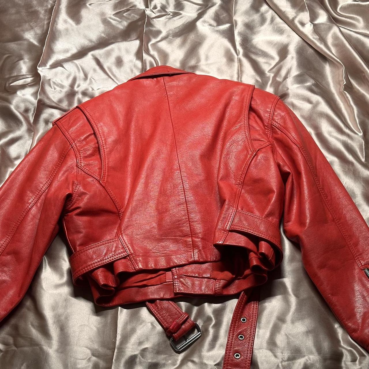 Genuine Red Leather Jacket! Worn once too big for me. - Depop